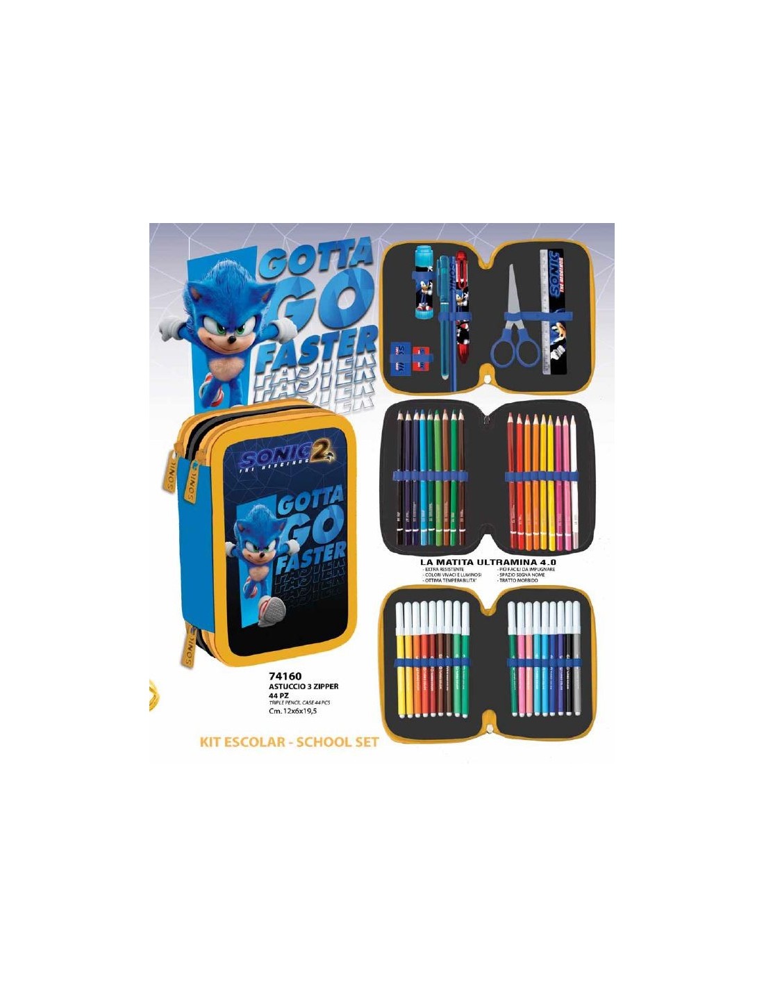 Sonic 2 - 3 Zip Pencil Case Complete with All Necessities Futurart ...